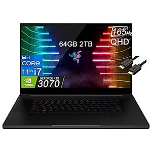 Razer Blade Pro 17 (17.3" QHD 165Hz, Intel i7-11800H, 64GB RAM, 2TB PCle SSD, GeForce RTX 3070 8GB), Chroma RGB Gaming Laptop, IR Webcam, WiFi 6E, Ray Tracing, IST Cable, Windows 10 Home