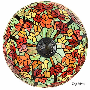 Bieye L10841 Maple Tree Leaves Tiffany Style Stained Glass Floor Lamp with 18 inches Wide Lampshade, Owl Side Lamp, 4-Light, 65 inches Tall