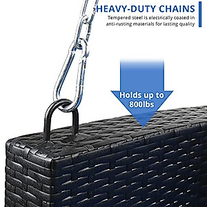 Outvita Porch Swing 2 Person Hanging Bench, Wicker Outdoor Swing Bench with Cushion and Pillow for Patio, Yard, Garden Hold Up to 800 lbs (Blue)