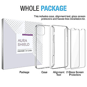 FlexGear [Full Protection Case for iPhone 12 / iPhone 12 Pro with 2X Glass Screen Protectors - Crystal Clear