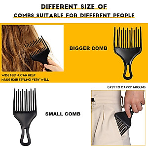 2 Pieces Hair Pick Afro Comb Double Fist Pick Large and Small Plastic Afro Pick Comb Detangle Wig Braid Pick Hair Lift Comb Hair Styling Tool for Women Men (3.8 x 7 Inch, 2.6 x 6.4 Inch)