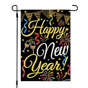 CROWNED BEAUTY Happy New Year Garden Flag 12X18 Inch Small Double Sided for Outside Yard Winter Holiday Seasonal Party Decor CF658-12