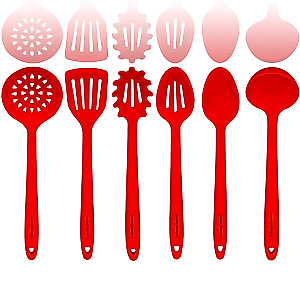 Culinary Couture Red Silicone Cooking Utensils Set of 6, Non-Stick Heat-Resistant Silicone Kitchen Utensils Set with Steel Inner Core