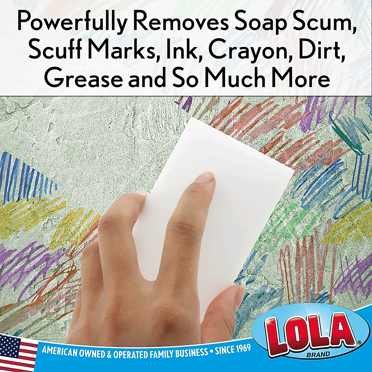 Lola Products Rubaway Eraser Pad, Melamine Sponge, Comparable to Popular Brand Eraser Pads, Powerfully Removes Soap Scum, Scuff Marks, Ink, 2 Pack