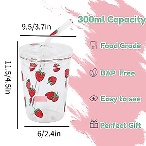 Cute Glass Cups With Lids And Straws, 300ml Strawberry Glass Cup, Heat Proof Cute Strawberry Mug Kawaii Cup, For Home Office