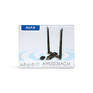 ALFA Network AWUS036ACM Long-Range Wide-Coverage Dual-Band AC1200 USB Wireless Wi-Fi Adapter w/High-Sensitivity External Antenna - Windows, MacOS & Kali Linux Supported