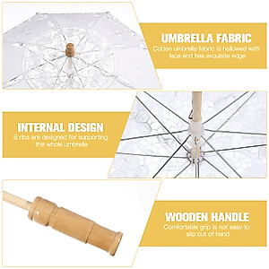 Toyvian 44cm Lace Umbrella Wedding Small Umbrella for Bride Wedding Gift Photo Props Kids Gift - White