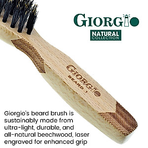 Giorgio G87IVY 2.5 Inch Men's Folding Pocket Comb Ivory - For Hair, Beard Grooming and Styling - Flexible Cellulose, Saw-cut & Hand Polished + 6 Inch Beard Brush