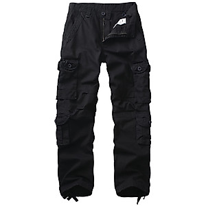 Roqiome Black Cargo Pants for Men Cotton Casual Military Army Combat Work Pant with 10 Pockets (30W)