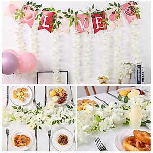 Pauwer Wisteria Hanging Flowers 24 Pack Fake Flower Garland Artificial Wisteria Vines Rattan Silk Flower String Wedding Party Wall Decorations,White