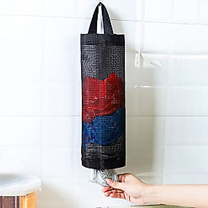 Plastic Bag Holder,Mesh Garbage Bag Holder,Folding Hanging Storage Dispensers Bag Holder,Organizer Rubbish Bags for Home and Kitchen (L-Black)