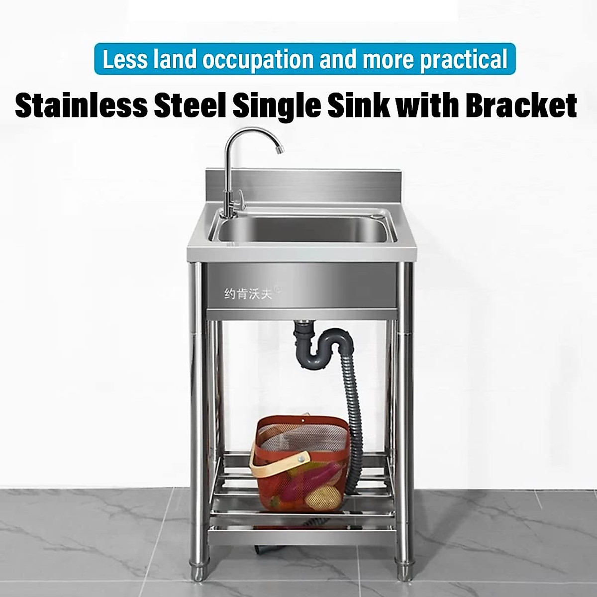 WAHHWF Freestanding Kitchen Sink for Home, Simple Stainless Steel Utility Sink with Stand for Garage, Restaurant, Kitchen, Laundry, Outdoor Sink