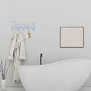 Towel Hooks Bath Towel Rack Holder & Organizer, Decorative Wall Mount 5 Hooks for Bathroom Kitchen Storage Pool Towels Robe Coat 2 Pack -Silver Grey
