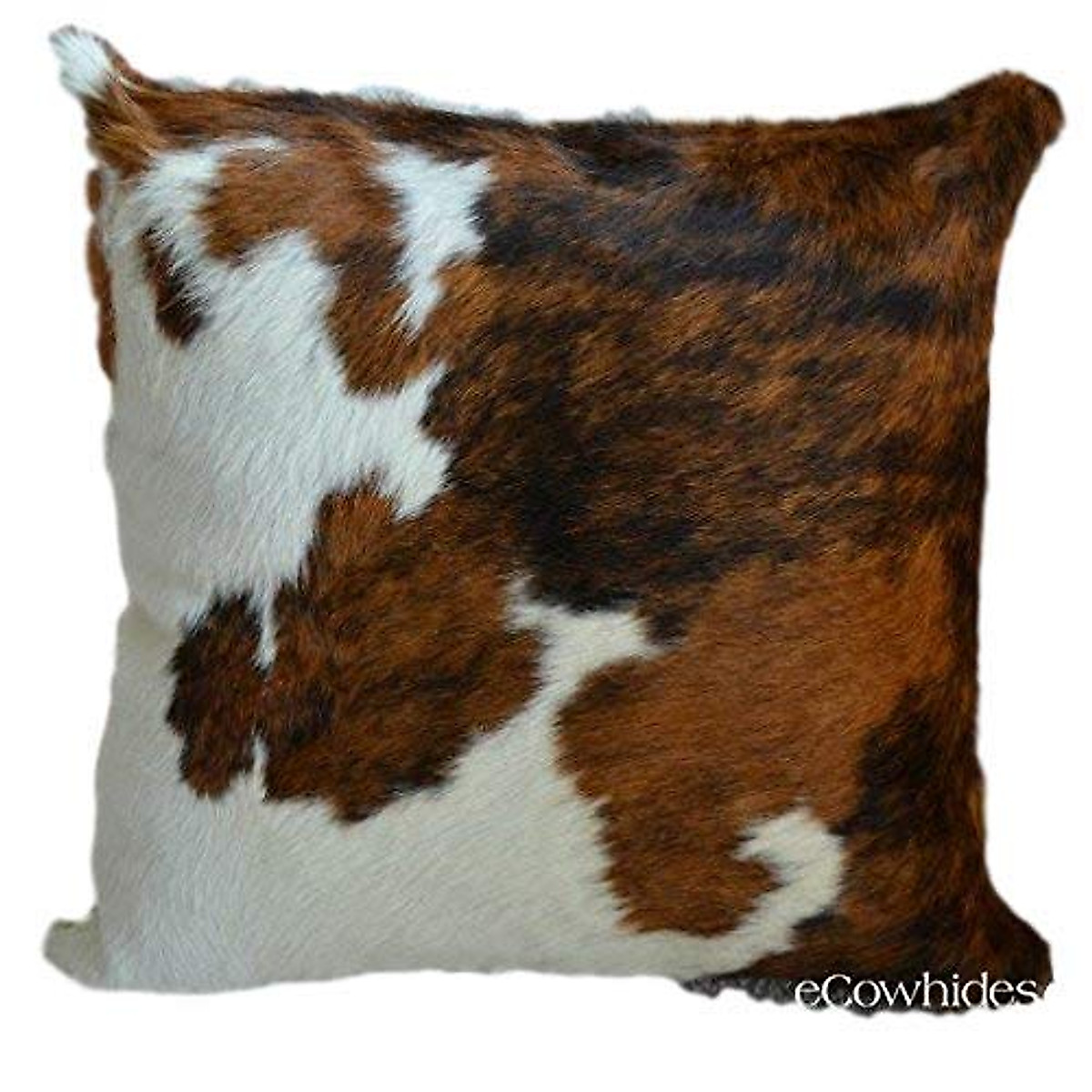 ecowhides Cowhide Pillow Case, 15” x 15” Tricolor Genuine Leather Cowskin Throw Pillow Cover, Tricolor (One Sided, Case Only)