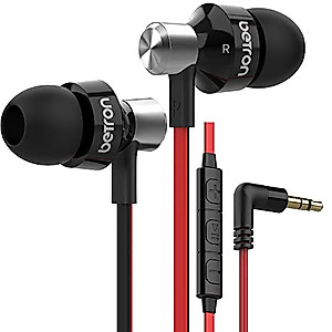 Betron DC950 in Ear Headphones Wired Earphones Noise Isolating Earbuds with Microphone Volume Control Tangle Free Cable HD Bass Lightweight Case Ear Bud Tips 3.5mm Jack Plug (Black)
