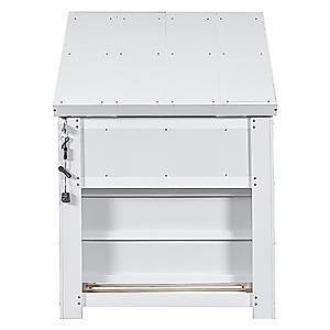 AnwickNomo Solid Wood Twin Canopy Platform Bed Frame with Roof Window and LED Light, Twin House Floor Bed Frames for Kids, Boys, Girls, Teens, Mattress Foundation, No Box Spring Needed (White)