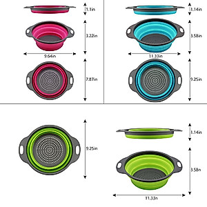 Qimh Collapsible Colander Set of 3 Round Silicone Kitchen Strainer Set - 2 pcs 4 Quart and 1 pcs 2 Quart- Perfect for Draining Pasta, Vegetable and fruit (green,blue, purple)