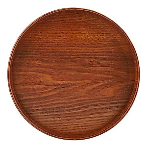 Round Wood Serving Tray Tea Coffee Snack Food Meals Serving Tray Anti Slip Brown Wooden Plate Dishes Water Drink Platter with Raised Edges 8.27 inches (21x21cm)
