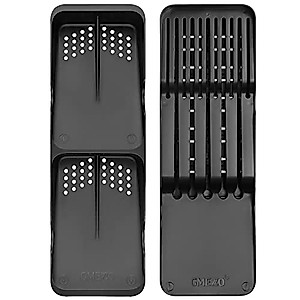 Compact Silverware Drawer Organizer, Cutlery Tray and Utensil Holder, Sturdiness and Non-slip Feet, Classic Small Kitchen Drawer Organizer Box Set for Flatware and Knifes Partition Storage (Black)