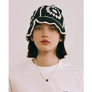 JiaTL WeyJia Knit Bucket Hat for Women Handmade Crochet Foldable Floppy Hat Fashion Cute Comfy and Casual (B-Black)