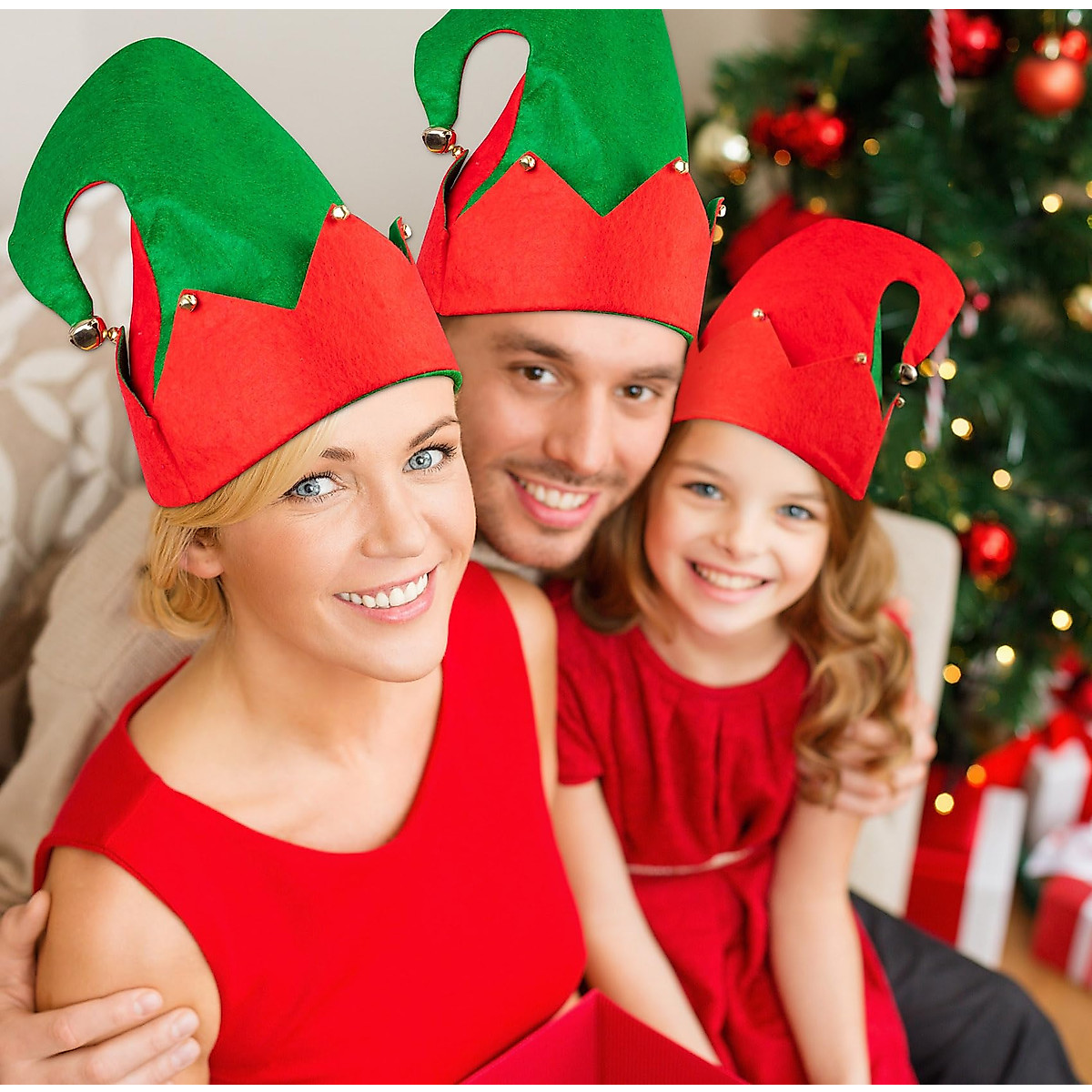 Moon Boat 3Pack Christmas Elf Felt Hat - Jingle Bells Xmas Holiday Party Costume Favors Gifts Accessoriess