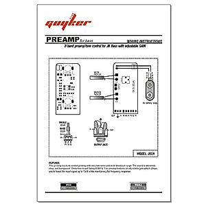 Guyker 2-Band Preamp/Tone Control with Adjustable Gain for JB Bass (with Jazz Bass Control Plate, Dome Control Knobs and Stacked Knob)