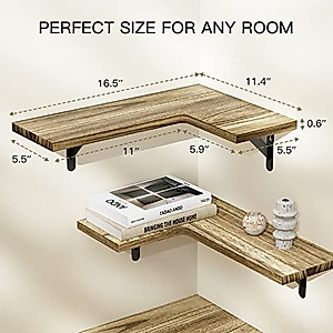 AMADA HOMEFURNISHING Corner Shelves Wall Mounted Set of 3, Rustic Wood Wall Shelves for Bedroom/Bathroom/Living Room/Kitchen/Laundry Room, Floating Shelves for Wall Storage & Decoration, AMFS22