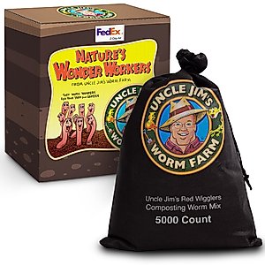 Uncle Jim's Worm Farm 5000 Count Red Wiggler Composting Worms Mix for Garden Soil or Fishing | Starter Pack of Compost Worms Improves Soil Structure and Quality for Healthier Gardens