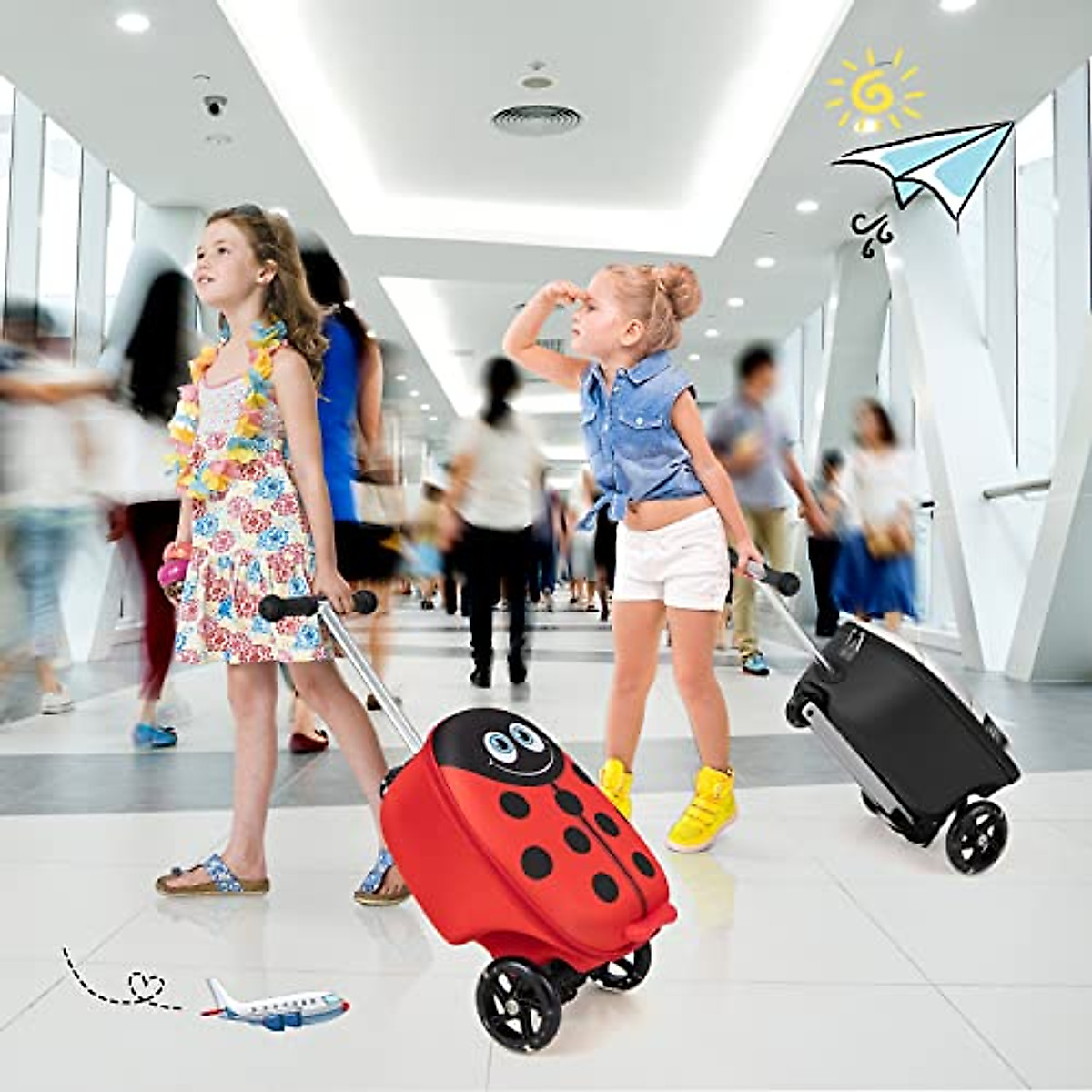HONEY JOY Kids Scooter Suitcase, 18” Children Carry on Scooter Luggage w/Light-up LED Wheels, Waterproof Shell & Retractable Handle, Lightweight Foldable Ride on Suitcase for Kids Boys Girls(Red)