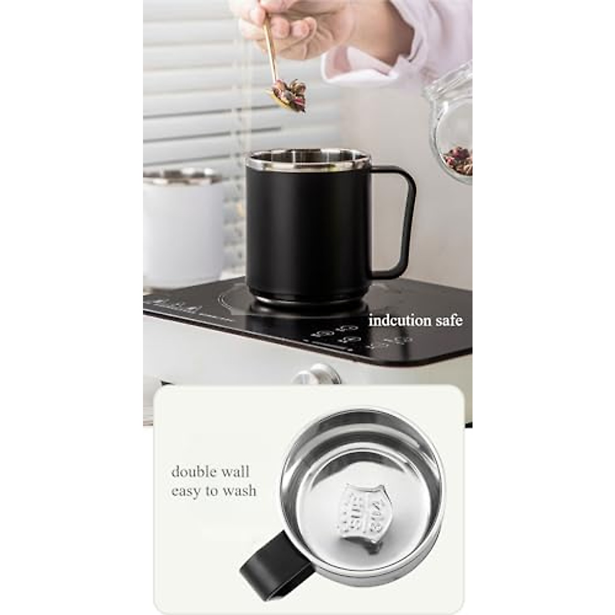 WENKII 17oz Stainless Steel Insulated Coffee Mug with Handle - Double Wall Vacuum Travel Tumbler with Sliding Lid, Induction Cooktop Safe, for Hot and Cold Beverages (Blue)