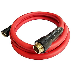 SANFU Hybrid Lead In Garden Hose 5/8 IN(15.5 x 20.8mm). X 10 FT, 200PSI, Heavy Duty, Lightweight, Flexible with Swivel Grip Handle and 3/4" GHT Solid Brass Fittings, RED(10')