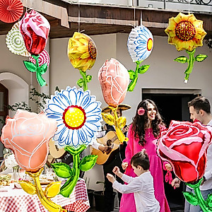 37'' Pink Rose Balloons Valentines Day Helium Balloons Pink Flower Aluminum Foil Balloons Romantic Decorations Special Night, 6 Pack Rose Aluminum Balloons for Wedding Bridal Anniversary Supplies