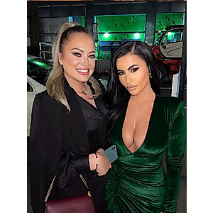 YMDUCH Women's Sexy Long Sleeve V Neck Ruched Bodycon Wrap Cocktail Club Mini Dress DarkGreen