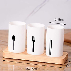 Hemoton 1 Set Utensil Holder Cutlery Utensil Drying Rack Basket Holder with Wood Base for Bar Kitchen Countertop Storage, Organize Forks, Knives, Spoons