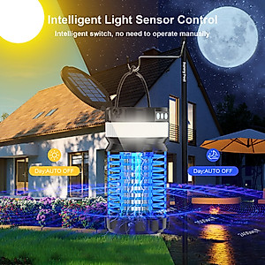 Solar Bug Zapper for Outdoor & Indoor,4200V Mosquito Zapper Waterproof Fly Trap,Portable Rechargeable Mosquito Killer with LED Light for Home,Kitchen,Backyard,Camping (Black-Blue)