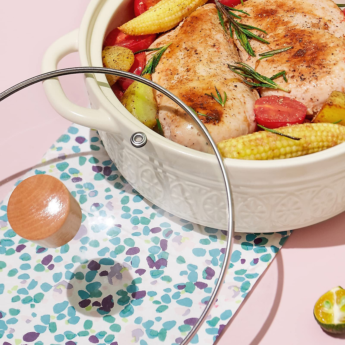 LIFVER Casserole Dish with Lid, 2.3 Quart Ceramic Roasting Pan, Farmhouse Bakeware with Cover, Round Cookware Bakeware, Microwave, Oven, Fridge and Dishwasher Safe, Off White