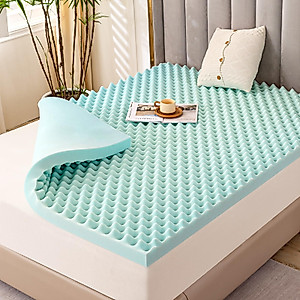 MUUEGM 2 Inch Egg Crate Mattress Topper Memory Foam Mattress Topper King Size,Gel Infused Cooling Ventilated King Mattress Pad Back Pain Relief,Blue