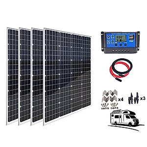 AUECOOR 480W Solar Kits 4pcs 120Watt 12Volt Solar Panel Moncrystalline Module 40A Charge Controller Extension Cable Mounting Brackets for RV Trailer Camper Marine Off Grid