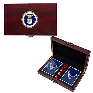 Military Gift Shop US Air Force Playing Cards & Dice in Keepsake Box - USAF Rank Insignia Cards - Air Force Gifts | Disabled Vet Owned Business | Air Force Card Set