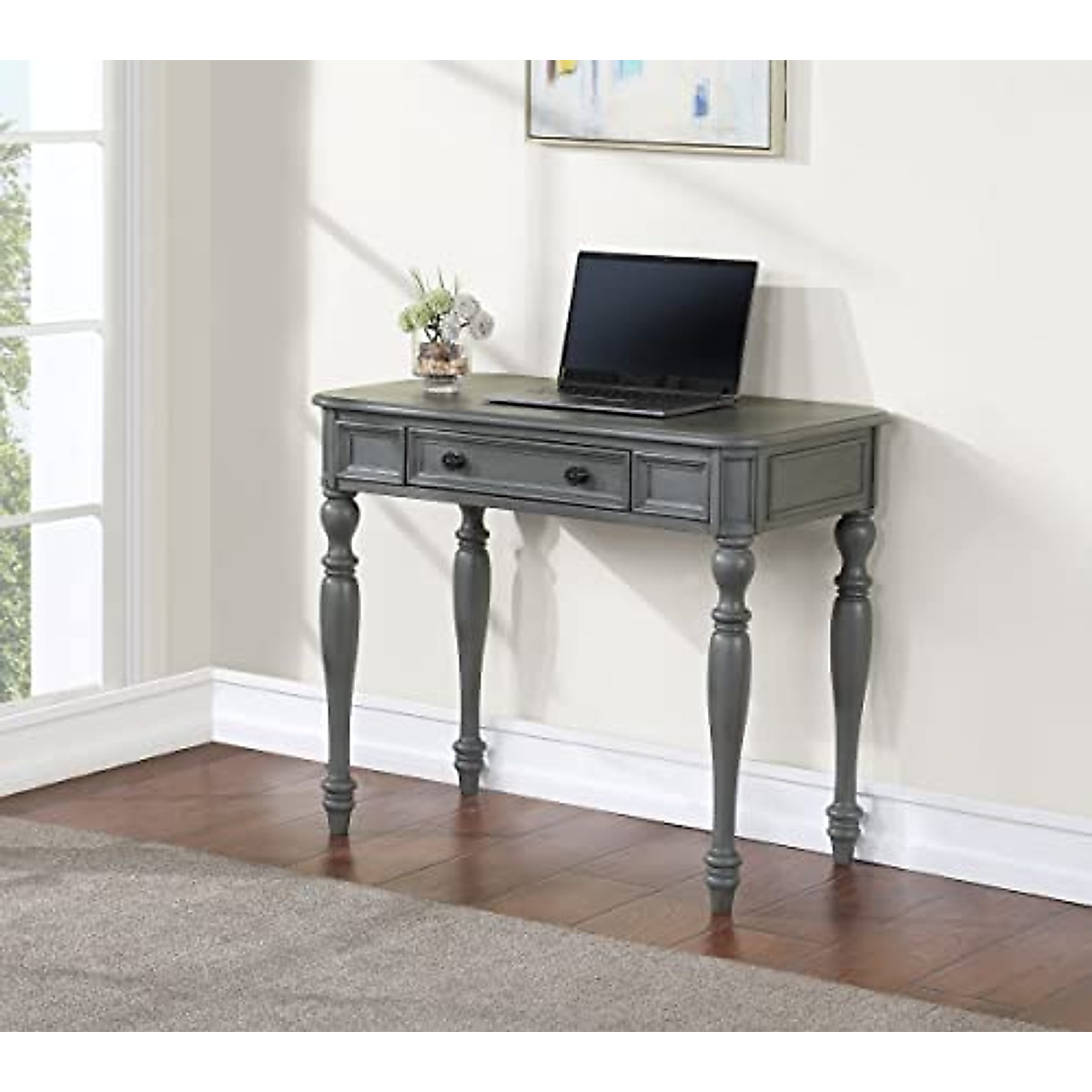 OSP Home Furnishings Country Meadows 36 Inch Writing Desk with Drawer, Plantation Grey
