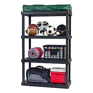 IRIS USA 4-Tier Heavy Duty Plastic Shelving Unit, 56" Tall - 100lbs per Shelf, Modular Garage Rack Storage Organizer for Home, Basement, Laundry & Utility Room, 18"D x 36"W x 56"H - Black