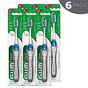 GUM Folding Travel Toothbrush with Antibacterial Soft Bristles (Pack of 6)