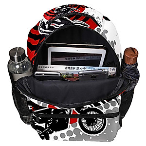DJROW Motocross Rider Dirt Bike With Tire Marks In Monochrome Backpack Casual Sports Daypack Travel School Bag with Multiple Pockets for Men Women College