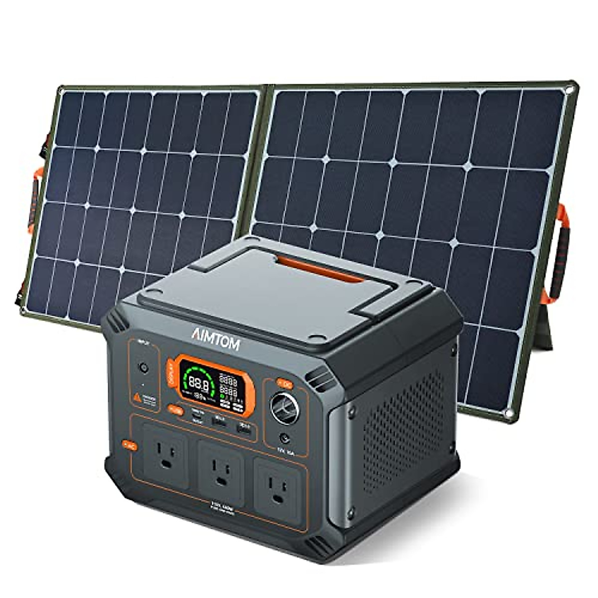AIMTOM Rebel 440 Solar Generator SolarPal 100W Foldable Monocrystalline ETFE Solar Panel Combo, 440W Power Station Lithium Battery Pack with 110V AC USB USB-C 12V DC for Camping Outdoor Home Emergency