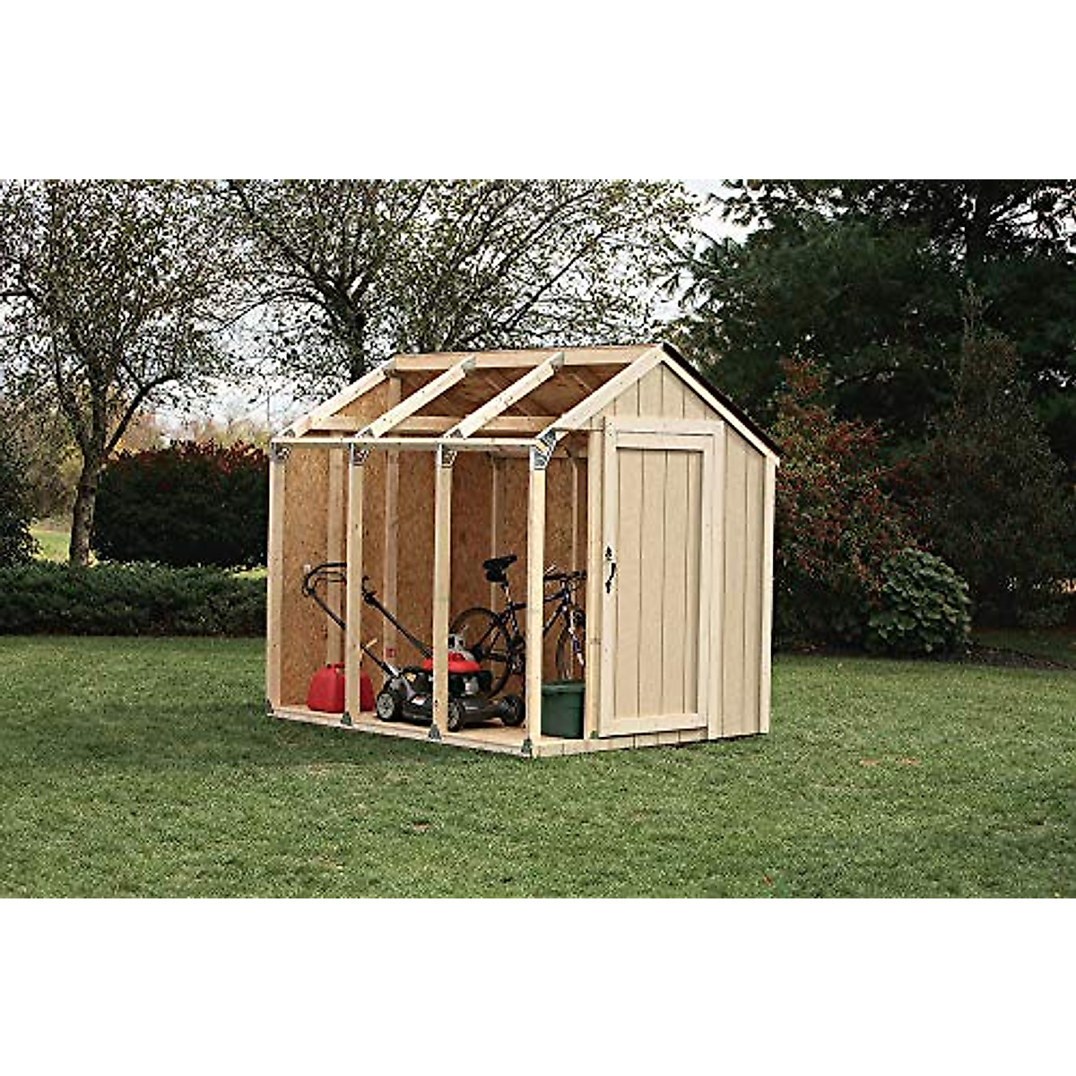 2x4basics 90192MI Custom Shed Kit with Peak Roof, 2x4 & Flip Top BenchTable, 6" D x 28.25" W x 34" H, Sand
