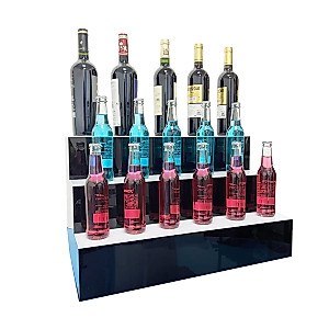 Cozyel 31 Inch 3 Step LED Lighted Liquor Bottle Display Illuminated Liquor Bottle Bar Display Stand LED Display Shelf 3 Tier Home Bar Drinks Lighting Shelves with Remote Control