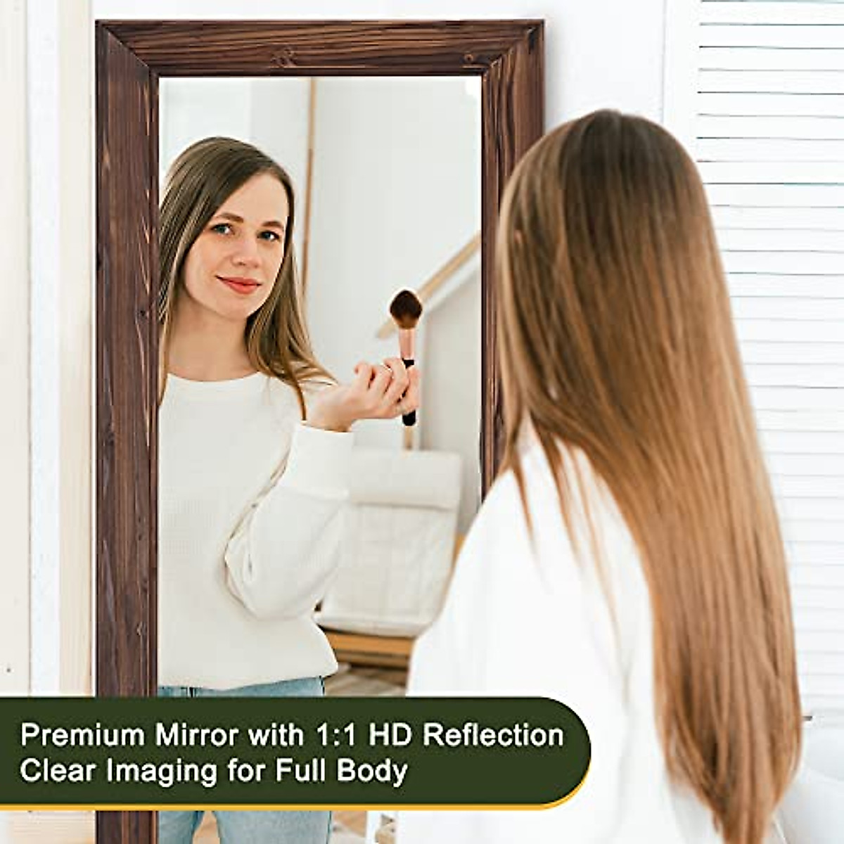 NicBex 64 x 21 Inch Full Lenth Mirror with Wooden Stand, Free Standing Floor Mirror, Wall Mounted Mirror, Rustic and Farmhouse Mirror for Bedroom, Dressing Room, Living Room, Maple (with Stand), 64x21