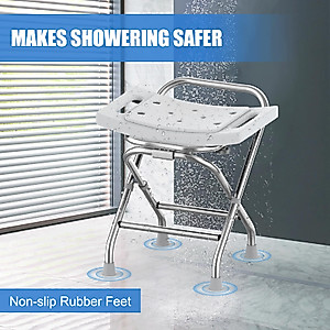 UGarden Height Adjustable Folding Shower Chair Seat, Stainless Steel Shower Chair for Inside Shower w/Crossbar, 400LB Portable Travel Shower Stool, Safety Anti-slip Bath Chair for Seniors, Adults,Gray