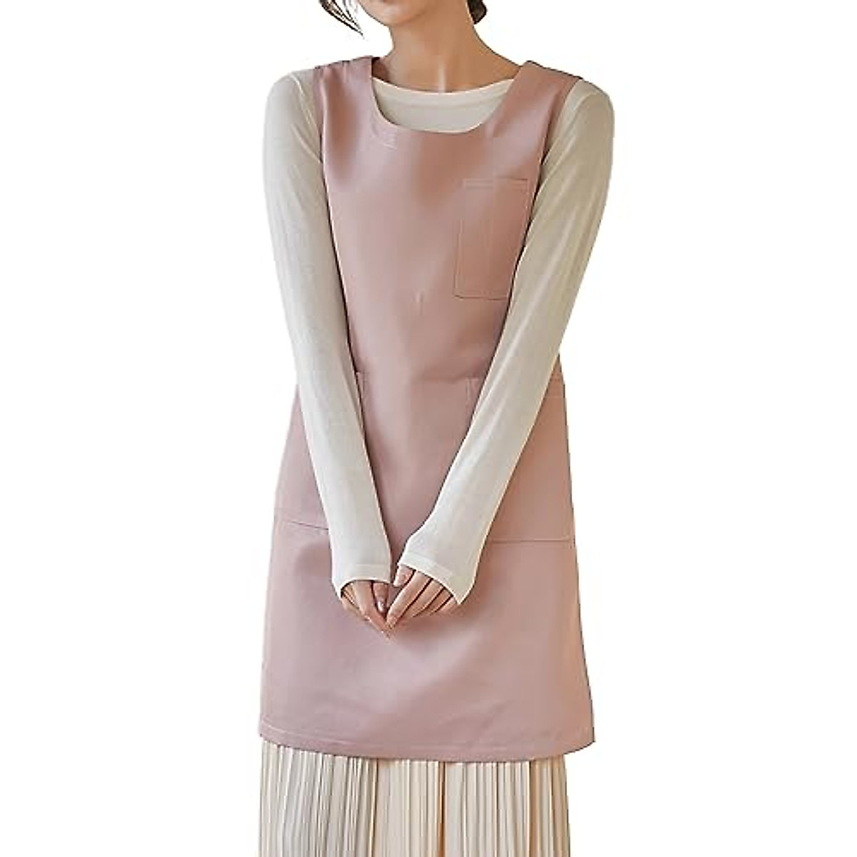 Yuaxme Women Cobbler Apron Japanese Style Aprons with 3 Pockets for Work Chef Kitchen (Pink)