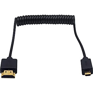 Duttek Micro HDMI to HDMI Coiled Cable, HDMI to Micro HDMI Coiled Cable, Extreme Slim/Thin Micro HDMI Male to HDMI Male Coiled Cable 4K, 3D for Camera, Raspberry Pi 5 4, GoPro Hero 7/6 3.3FT/1M